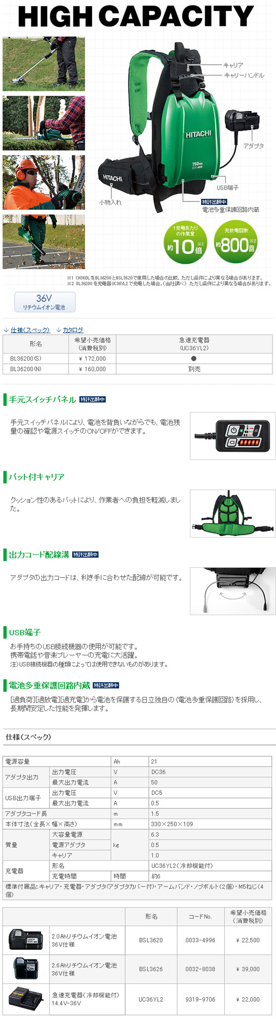 日立工機 背負式電源 BL36200 電動工具・エアー工具・大工道具（電動工具＞バッテリ・充電器・ラジオ（HiKOKI））